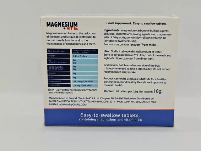 FOOD SUPPLEMENT MAGNESIUM Magnez Vit B6 60 Tablets Easy to Swallow £3. ...