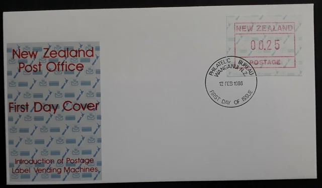 1986 NEW ZEALAND Postage Vending Machine FDC ties 25c stamp canc ...