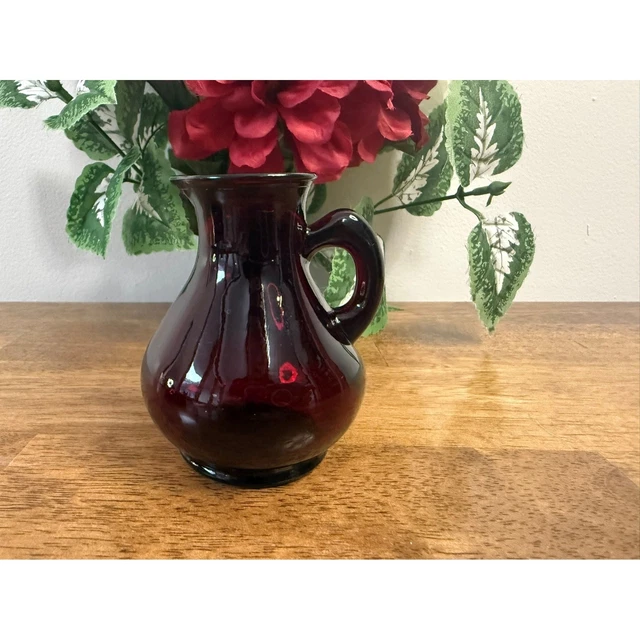 VINTAGE AVON RUBY Red Glass Mini Pitcher Holiday Decor Collectible $28. ...