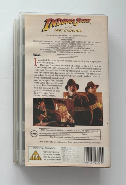 INDIANA JONES AND the Last Crusade CIC UK PAL VHS VIDEO / EXCELLENT ...