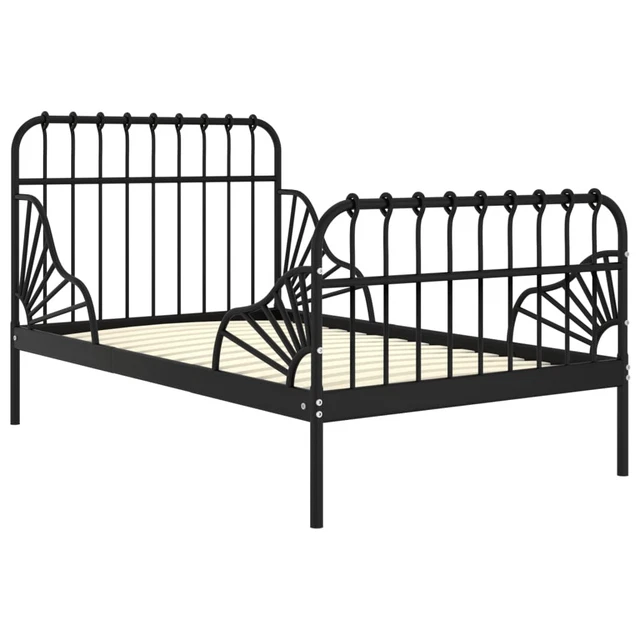 BED FRAME EXTENDABLE Black Powder-Coated Metal 80x130/200 cm Sturdy ...