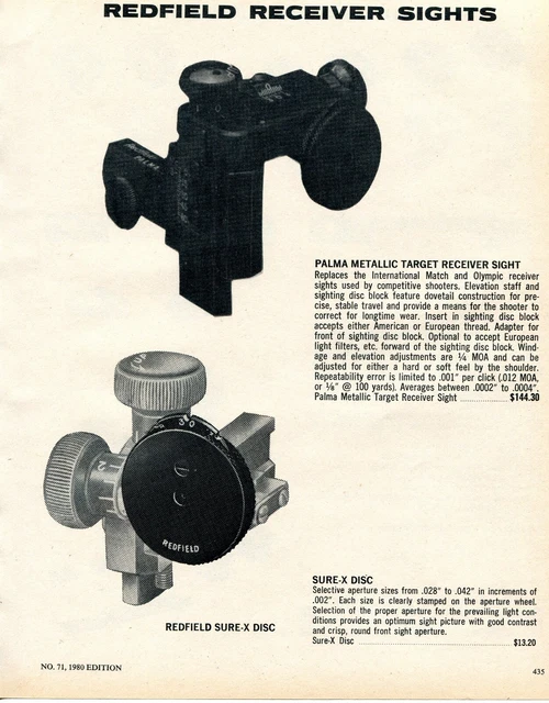 1980 PRINT AD of Redfield Palma Metallic Target Receiver Sight & Sure-X ...