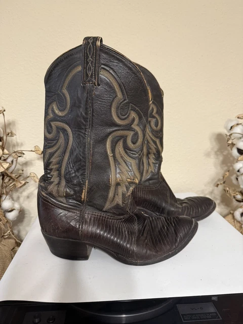 VINTAGE TONY LAMA Teju Lizard Cowboy Boots Mens 9 EEE 8536 Brown ...
