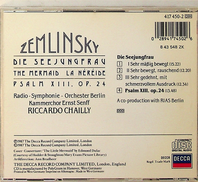 ZEMLINSKY -DIE SEEJUNGFRAU -The Mermaid -CD -W.Germany FS PDO (Riccardo ...