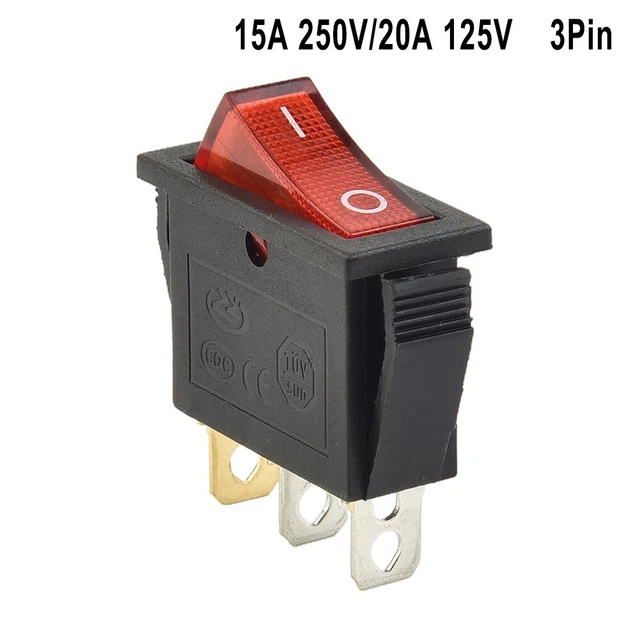 ON-OFF 2-POSITION RECTANGULAR Rocker Switch 3 Pin 15A 250V AC 20A 125V ...