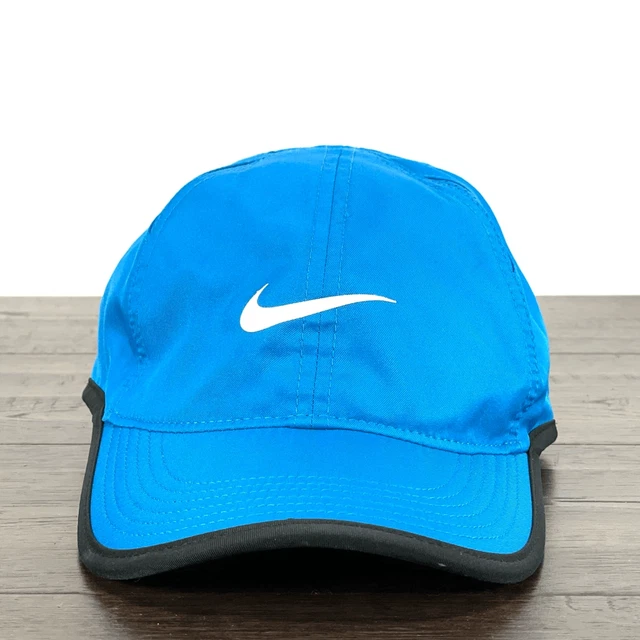 NIKE RUNNING HAT Blue Featherlight Dri-FIT Mesh Vented Strapback ...