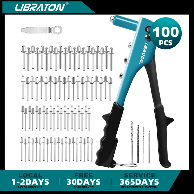 100PC POP RIVET Gun Kit Heavy Duty Hand Riveter for Metal Automotive ...
