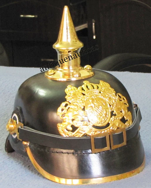 NEW BRASS AND Leather German WWI Reproduction Pickelhaube Spiked Helmet ...
