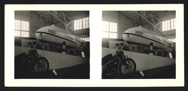 PHOTOGRAPHIE STÉRÉO BENCO, Innsbruck, moto NSU 500cc, roue entièrement ...