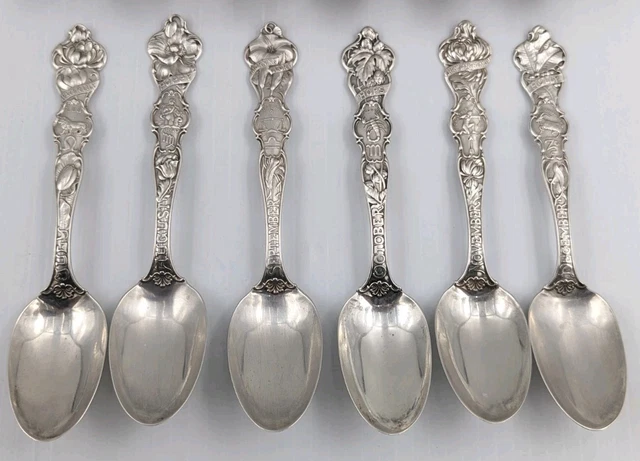 COMPLETE SET OF 12 Months Sterling Silver Zodiac Flower Spoons 1910's ...