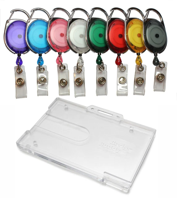 BADGE BUDDY DOUBLE Photo ID Card Pass Holder & YoYo Retractable Badge ...