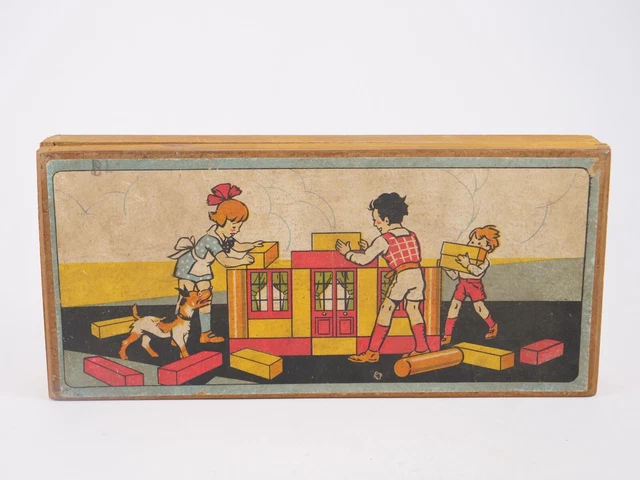 BOITE DE CONSTRUCTION bois jeu des années 40 boite en bois 23,5 x 10,5 x 4 cm EUR 10,00 ...