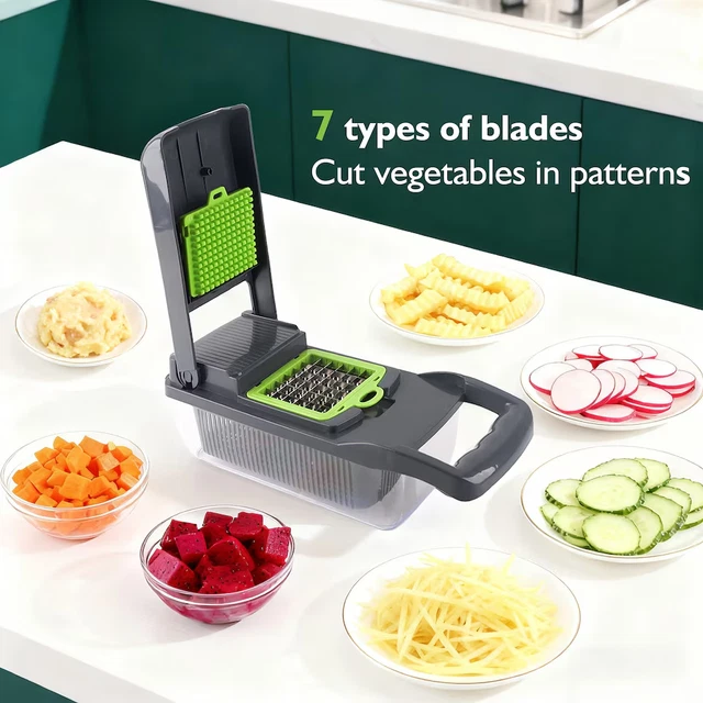 12-IN-1 MULTIFUNCTION VEGETABLE Cutter & Chopper with Container (Grey) £12.94 - PicClick UK