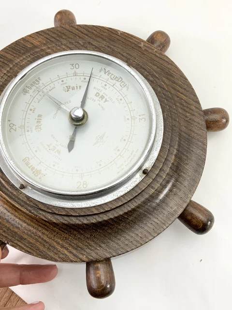 SB SHORTLAND BOWEN Wall Barometer British Ship's Wheel Style Man Cave ...