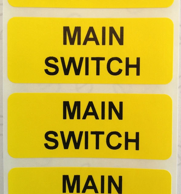 ELECTRICAL SAFETY WARNING Labels - MAIN SWITCH Labels - Yellow 50mm x ...