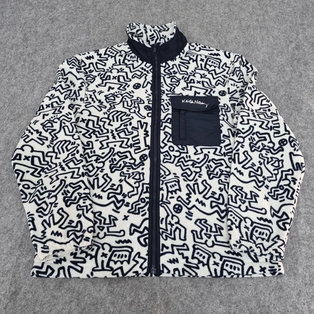KEITH HARING JACKET Mens Small Black White Fleece 80s Doodle Artist ...