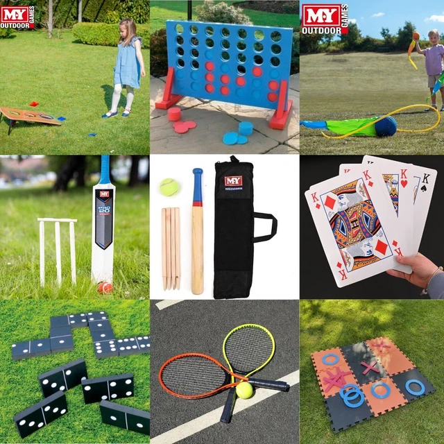 OUTDOOR GARDEN GAMES Summer BBQ Parties Kids Family Jenga Skittles ...