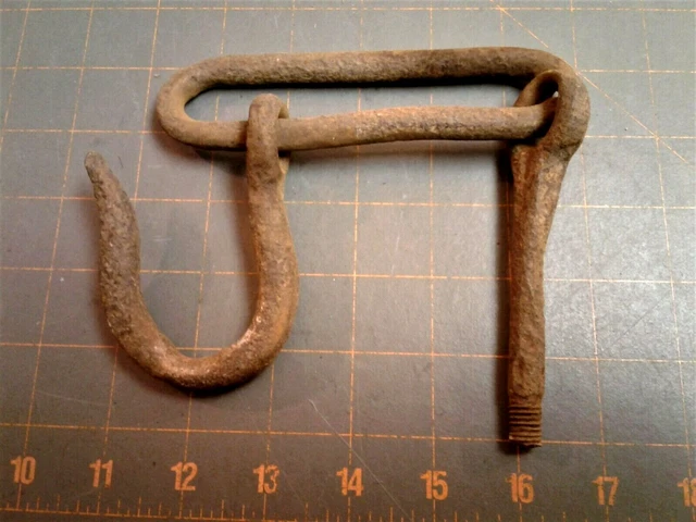 ANTIQUE PRIMITIVE HAND Forged Iron Gate Hook with Screw In Bolt £21.59 ...