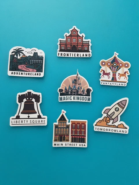 WALT DISNEY WORLD Magic Kingdom lands inspired Stickers Handmade £1.00 ...