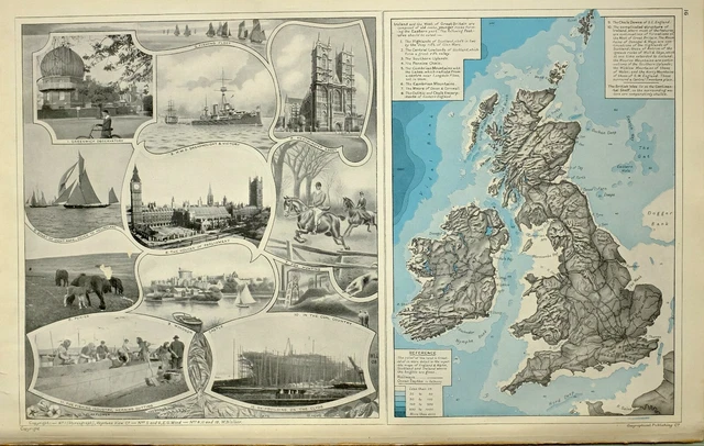1909 MAP GREAT Britain Highlans Cambrian Mountains Moors Oolitic ...