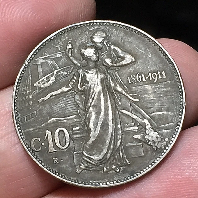 10 CENTS KINGDOM OF ITALY FIFTENARY 1861-1911 Vittorio Emanuele III ...