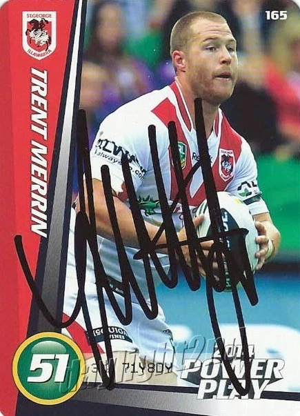 SIGNED 2014 ST GEORGE ILLAWARRA DRAGONS NRL Card TRENT MERRIN Power ...