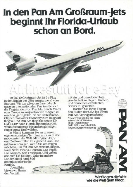 1980 PAN AM ad McDonnell Douglas DC-10 American World airways airlines ...