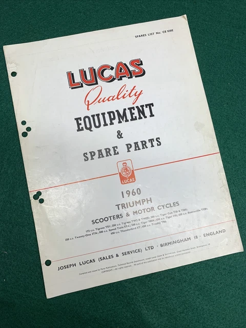 TRIUMPH LUCAS SPARE Parts Booklets Sheets Guide Spares List 1960 £15.00 ...