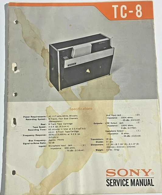 VINTAGE 1968 SONY Model TC-8 Stereo 8 (Track) Cartridge Recorder ...