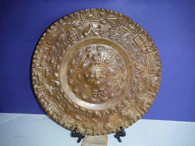 RARE SOLID BRASS Aztec Sun God(El Sol) Wall Decor Plate Mexico(1920 ...