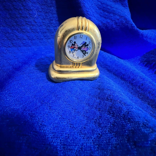 DISNEY MICKEY AND Minnie Gold Table Top Clock Japan Movement Vintage ...