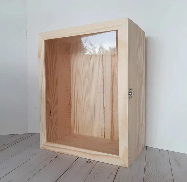 EXTRA DEEP LARGE Wooden Shadow Box with Glass 11 11/16" x 14 15/16" x 7 ...