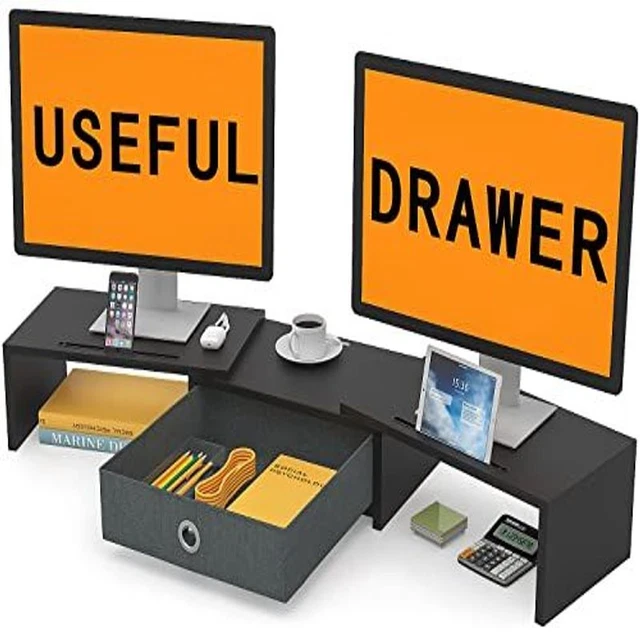 WESTREE DUAL MONITOR Stand Riser with Drawer, Adjustable Length and M ...