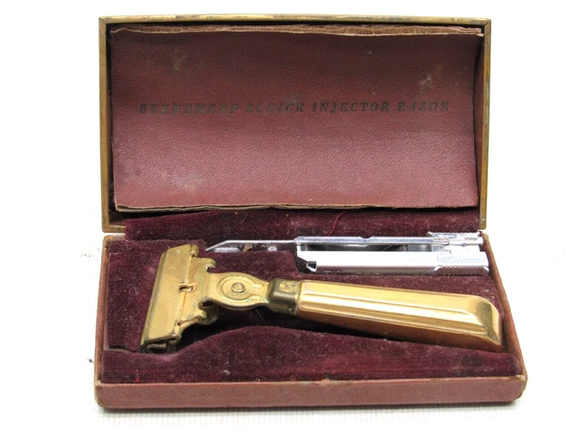 RARE VINTAGE SCHICK EverSharp Injector Razor Original Case Gold Handle ...