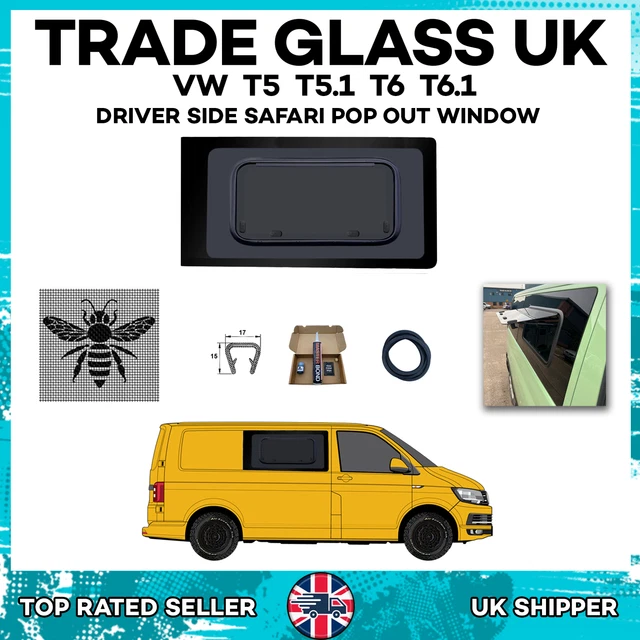 VW T6 DRIVER Side POP OUT SAFARI Window FLY SCREEN WITH Bonding Kit + U ...