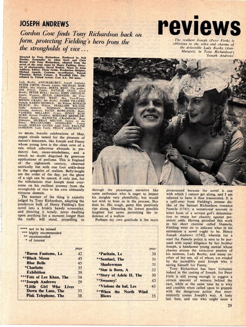 (F&F24) FILM REVIEW & Picture "Joseph Andrew" Peter Firth & Ann ...