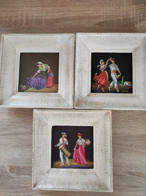 TROIS PETITS TABLEAUX Peinture Scènes Provençale Vintage 50 signes EUR ...