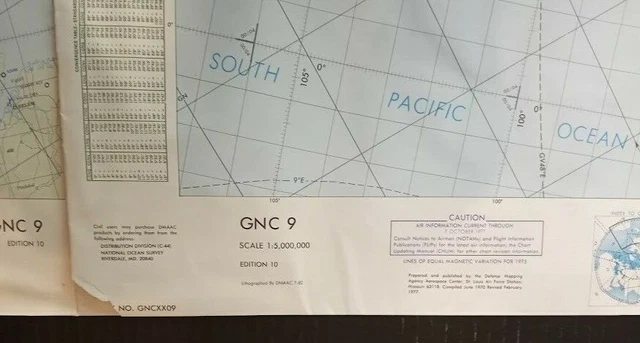 VINTAGE 1977 GLOBAL Navigation & Planning Chart 41 X 57" GNC 9 Edition ...