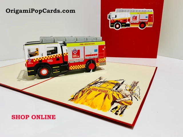 ORIGAMI POP CARDS -Australian Fire Engine Brigade Truck Pop Up ...