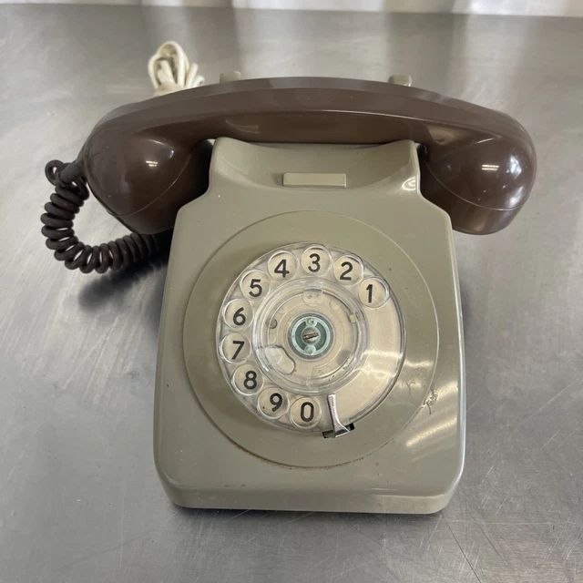 VINTAGE ORIGINAL ROTARY Telephone 764F GPO Khaki Brown 1970s Converted ...