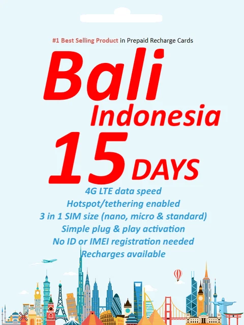 BALI INDONESIA 15 days Unlimited Data Travel SIM card 4G Telkomsel ...