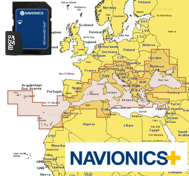 NAVIONICS PLUS MEDITERRANEAN Marine Chart MicroSD Raymarine Lowrance B ...