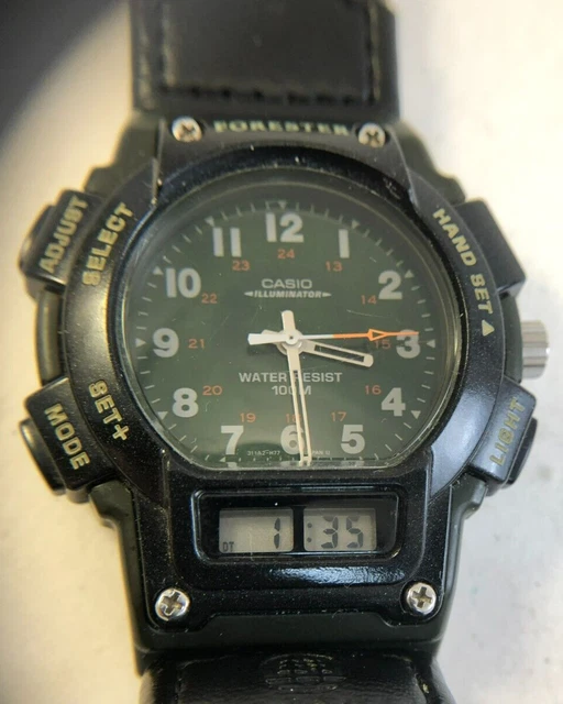 CASIO FORESTER FT-610 men’s vintage analog & digital quartz watch green ...