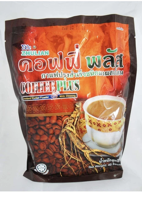 ZHULIAN COFFEE PLUS Instant Ginseng Extract Herb 2 bags x 40 Sachets ...