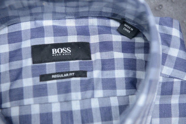 HUGO BOSS HOMME Gordon Coupe Standard Bleu Foncé Carreaux Coton Robe ...