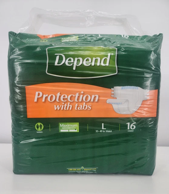 DEPEND UNISEX ADULT Diapers Incontinence Protection w/ Tabs - 16 Count ...