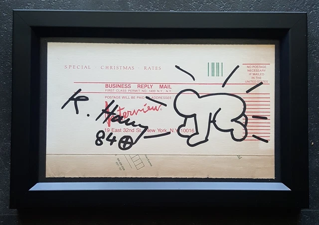 KEITH HARING - Carton d'invitation dessiné, signé et daté (1984) avec ...
