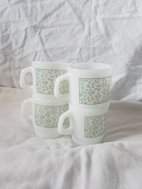 SET OF 4 Vintage Termocrisa Milk Glass Floral Pattern Stackable Mug $34 ...