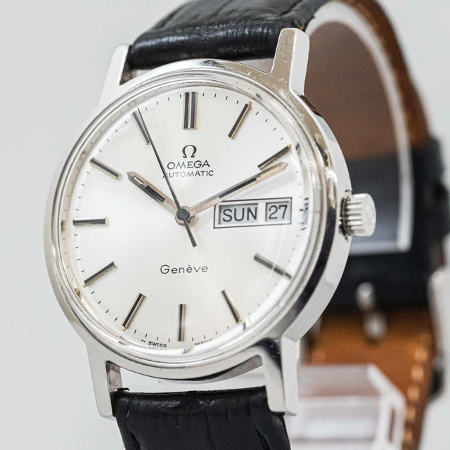 *NEAR MINT* VINTAGE OMEGA Geneve Cal.1022 Automatic Silver Dial Men's ...