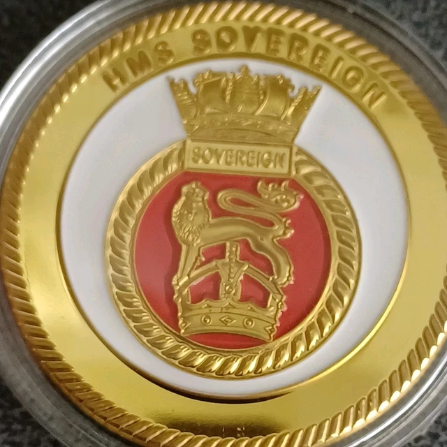 ROYAL NAVY HMS SOVEREIGN . Westminster 44 mm Colourised Coin No Coa £8. ...